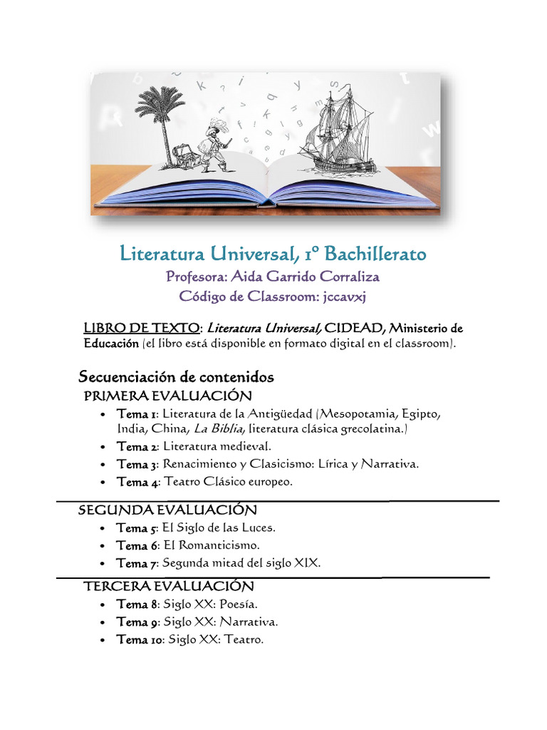 Literatura Universal, 1º Bachillerato: Secuenciación de Contenidos | PDF