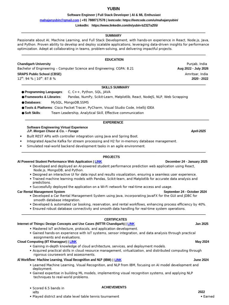 Yubin Updated Resume | PDF | Internet Of Things | Databases