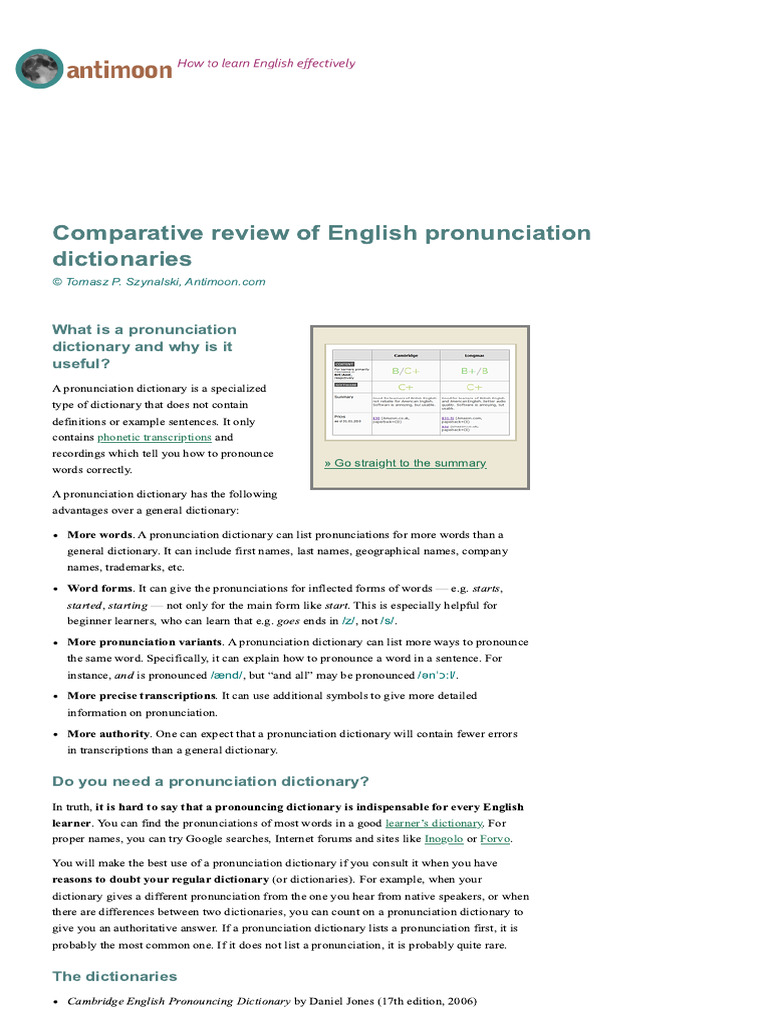 Comparative Review of English Pronunciation Dictionaries - Antimoon ...