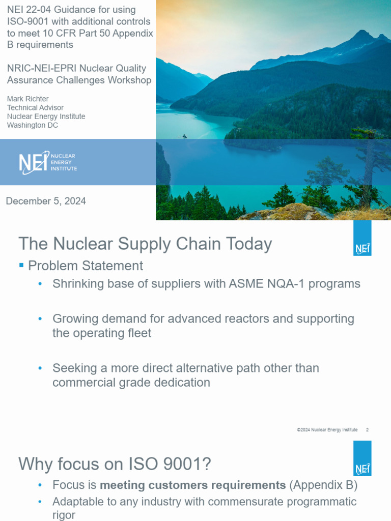 NEI 22 04 Guidance For Using ISO 9001 With Additional Controls To Meet ...