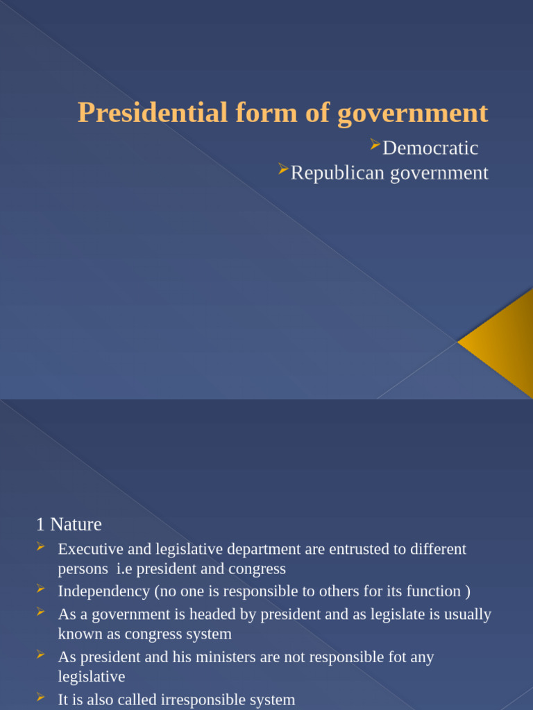 Presidential Form of Government | PDF | Presidents Of The United States ...