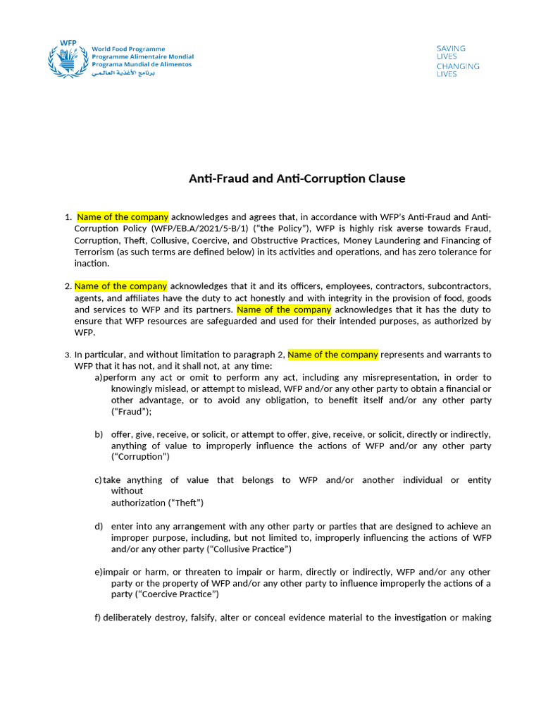 Anti-Fraud and Corruption Agreement | PDF | Corruption | Money Laundering