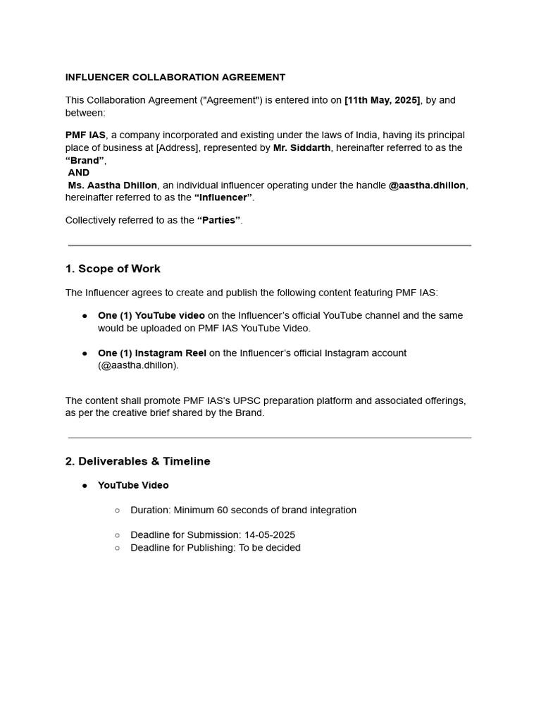 Influencer Collaboration Agreement | PDF | Business Law | Private Law