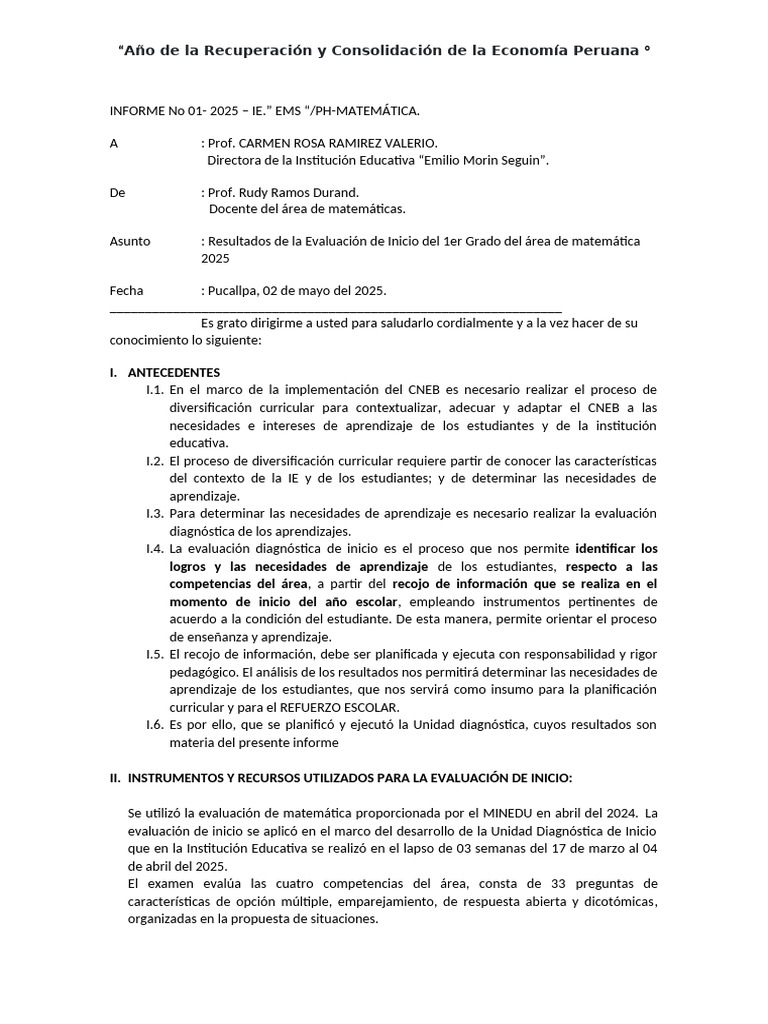 Informe Mate 1ro 2025 Ems. | PDF | Datos | Estadísticas