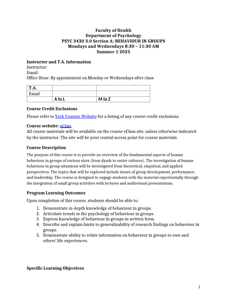 PSYC 3430A - Summer 2025 | PDF | Academic Dishonesty | Academic Integrity
