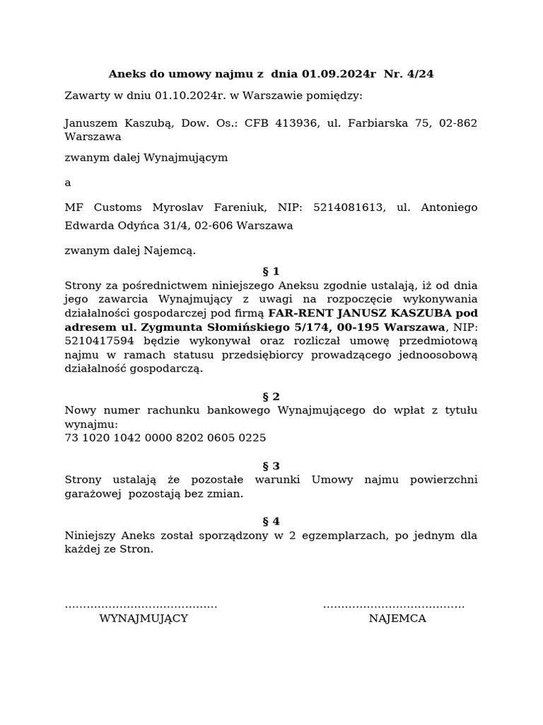 Aneks Do Umowy Najmu | PDF