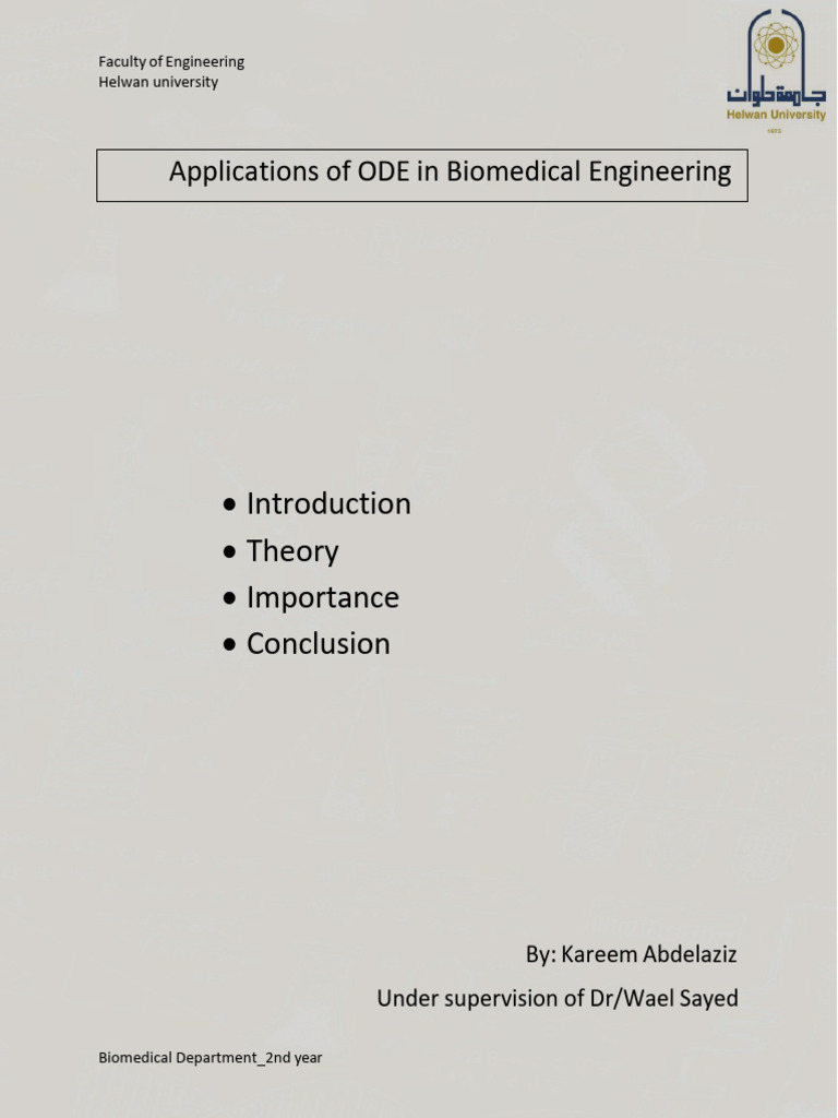 Applications of ODE, Kareem Abdelaziz 2ND | PDF | Pharmacokinetics | Pharmaceutics