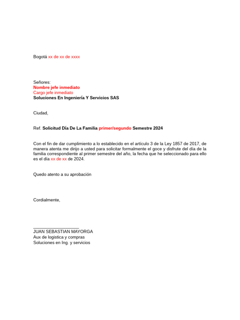 Solicitud Dia de La Familia | PDF