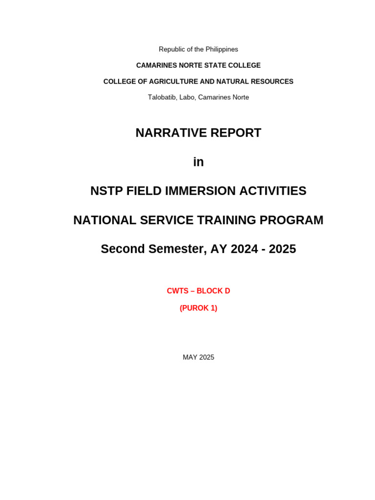 SAMPLE Narratuve Report NSTP | PDF | Sustainable Development ...
