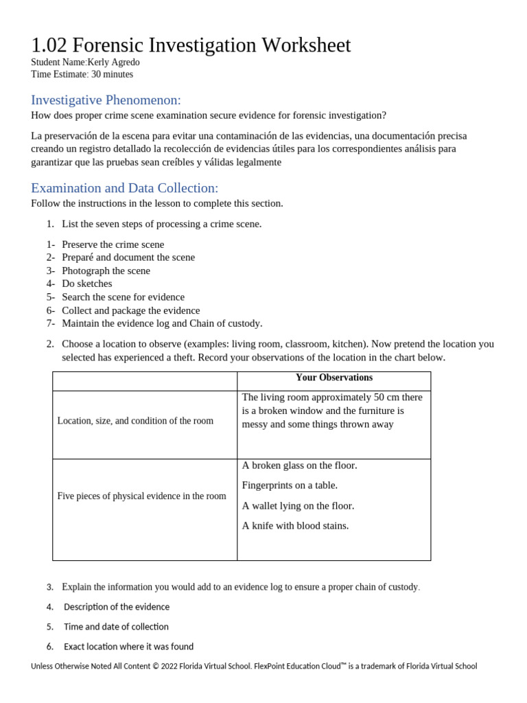 Copia de Forensic Investigation Worksheet | PDF | Crime Scene | Criminology