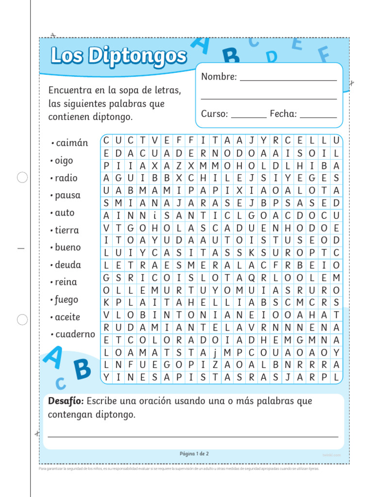 sopa-de-letras-diptongos-e-hiatos_ver_2 | PDF | Fonética | Voz humana