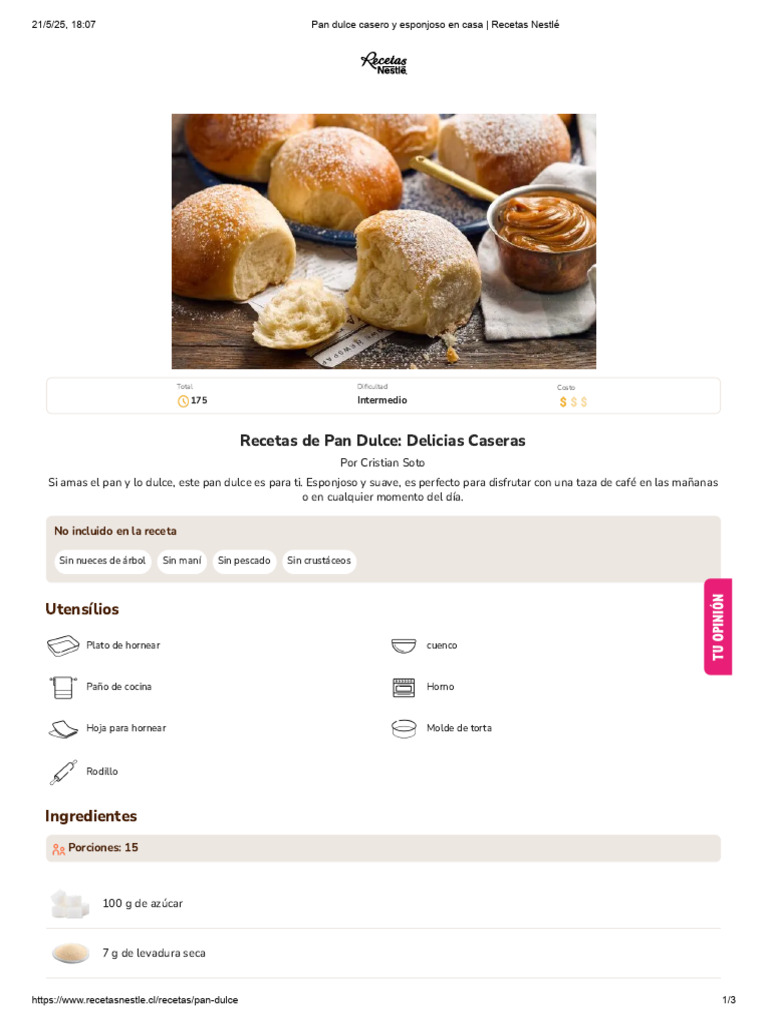 Pan Dulce Casero y Esponjoso en Casa - Recetas Nestlé | PDF | Panes ...