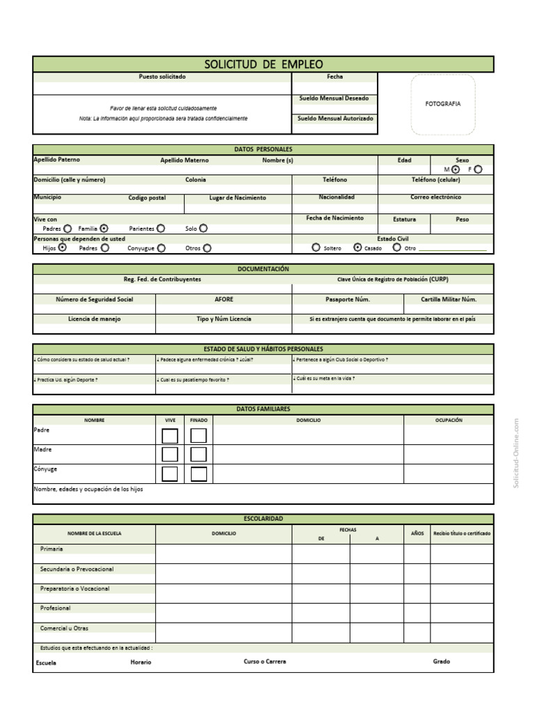 Solicitud-De-Empleo-Pdf-Editable-Verde MOOD | PDF