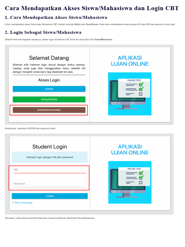 01 Cara Mendapatkan Akses Siswa dan Login CBT - E-ujian.id-1 | PDF