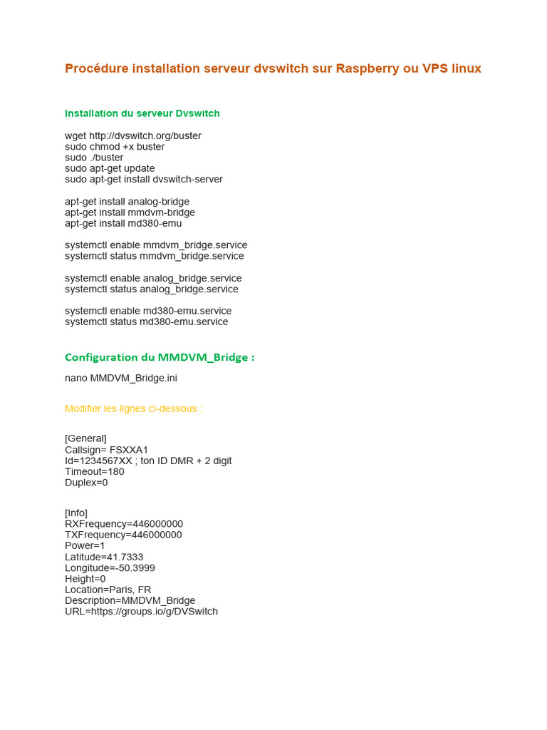 Procédure Installation DVSWITCH Raspberry - VPS Linux | PDF