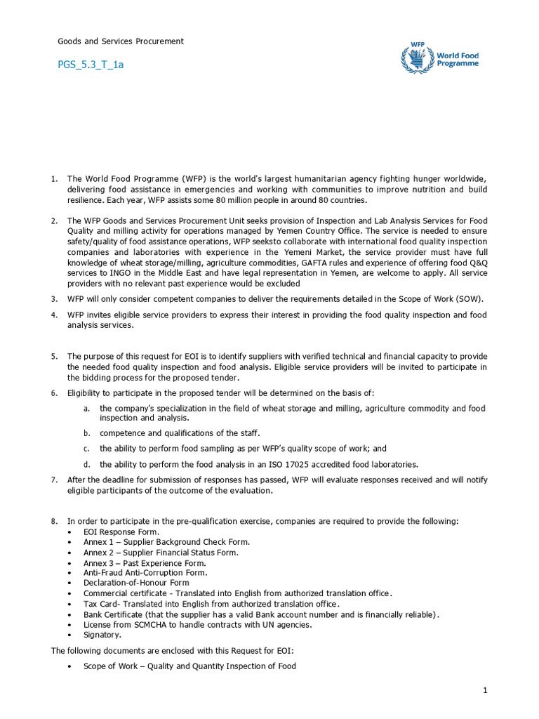 EOI - Food Quality Inspection and Lab Analysis PDF | PDF | World Food ...