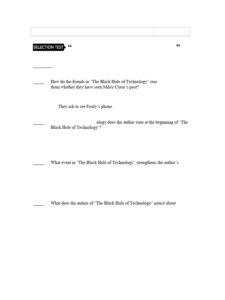 Insights from "The Black Hole of Technology" | PDF | Question