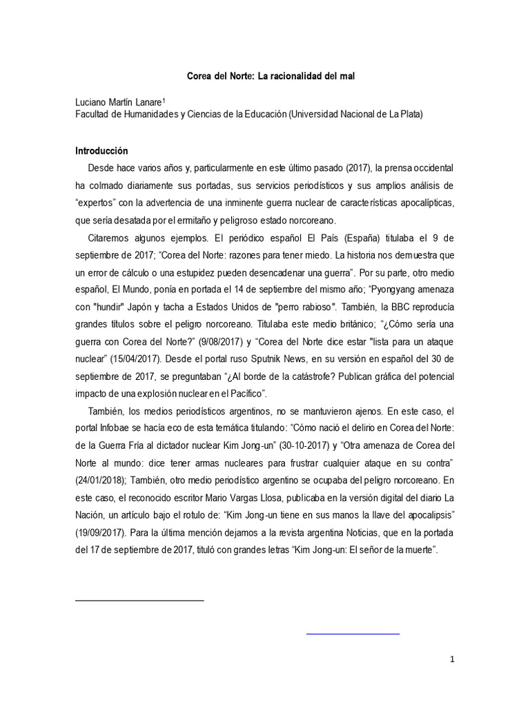 Clase 08 - Lanare, L. - Corea Del Norte. La Racionalidad Del Mal | PDF ...