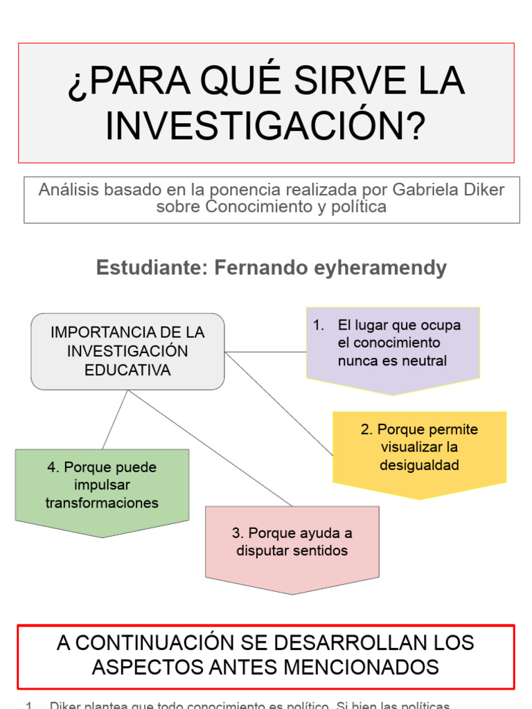 ¿PARA QUÉ SIRVE LA INVESTIGACIÓN - Fernando Eyheramendy | PDF | Conocimiento | Aprendizaje