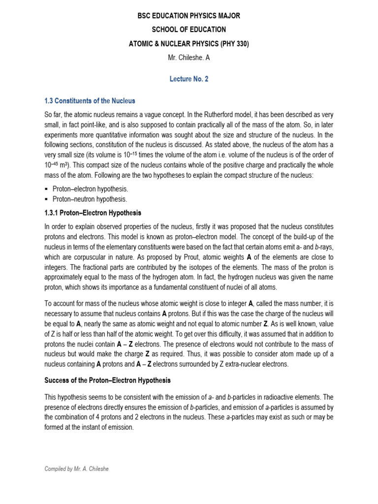 Unit 2 - The Nucleus (PHY 330) | PDF | Atomic Nucleus | Neutron