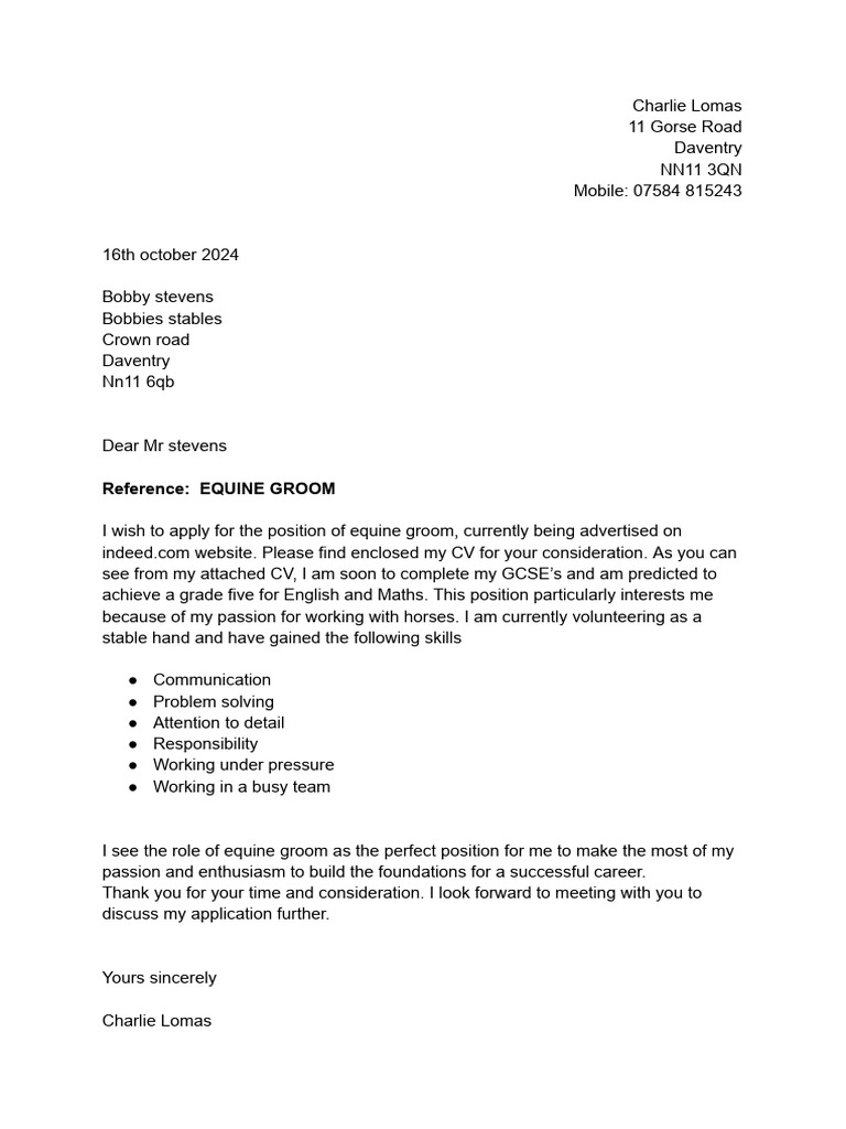 Charlies's Cover Letter | PDF