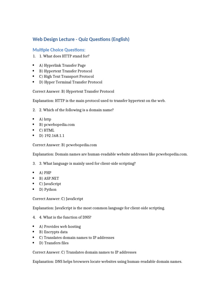Web Design Questions English | PDF