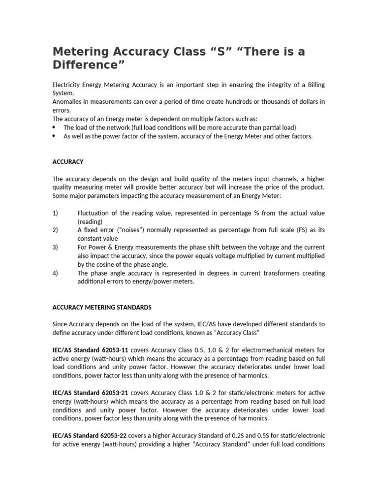Metering Accuracy Class | PDF | Accuracy And Precision | Physical ...