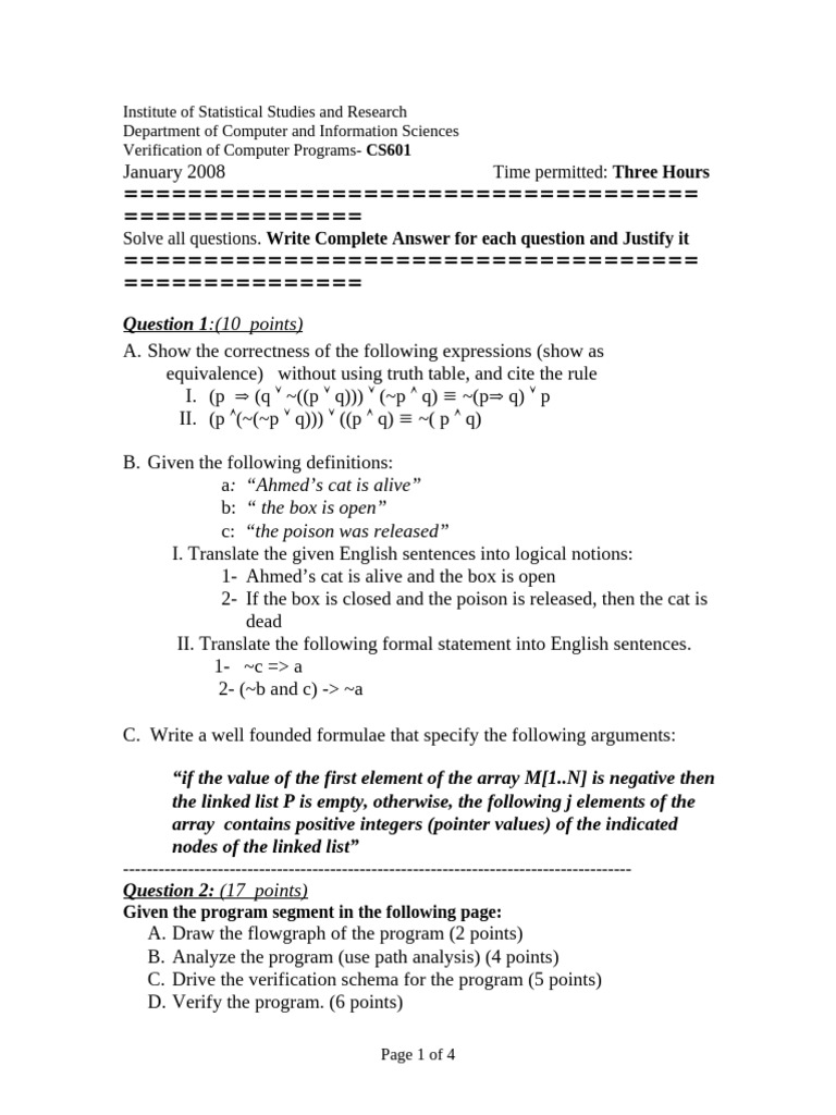 CS601 2008 January Exam - 2008 - CS601 | PDF | Mathematics ...