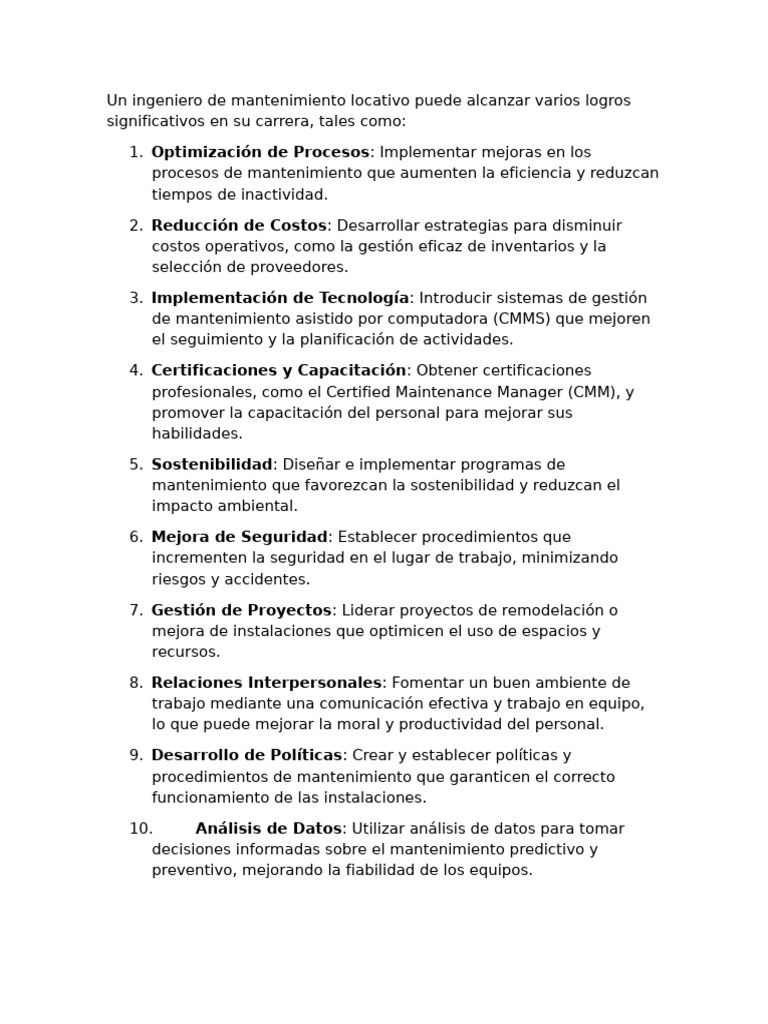 Un Ingeniero de Mantenimiento Locativo | PDF