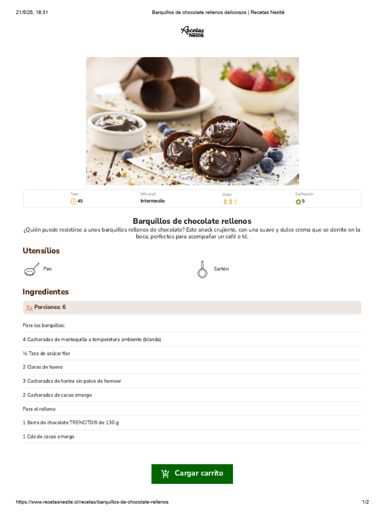 Barquillos de Chocolate Rellenos Deliciosos - Recetas Nestlé | PDF ...