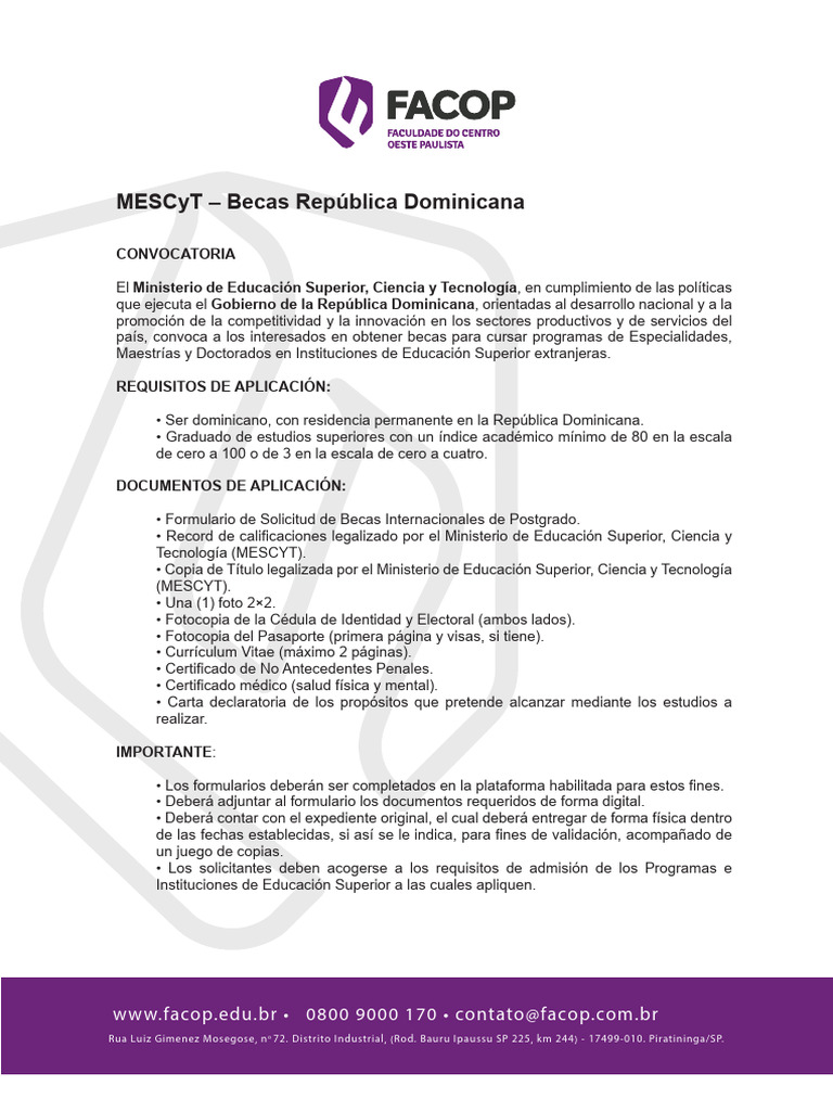 Mescyt Becas Republica Dominicana | PDF