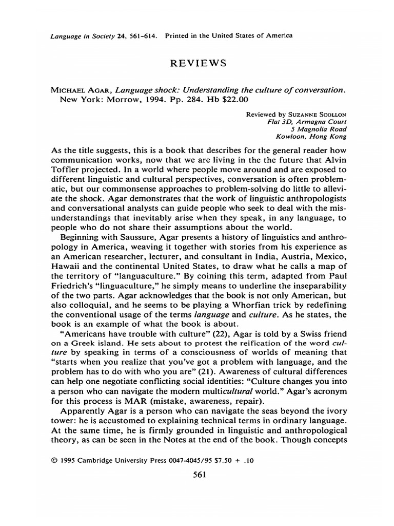 Michael Agar Language Shock Understandin | PDF | Linguistics | Human ...