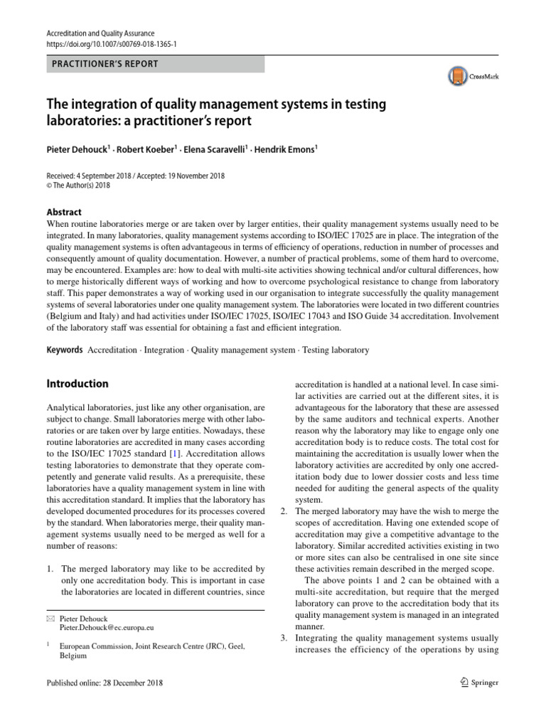 The Integration of Quality Management Systems in Testing Laboratories ...