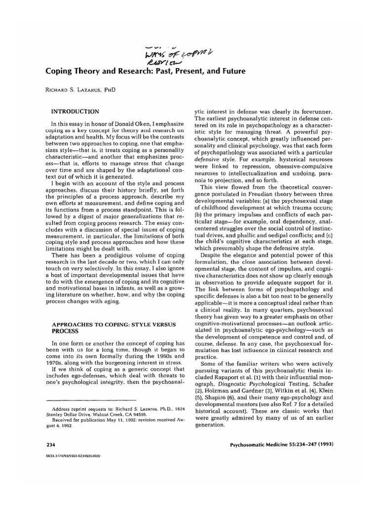 Coping Theory and Research_Past, Present, and Future_Richard Lazarus | PDF