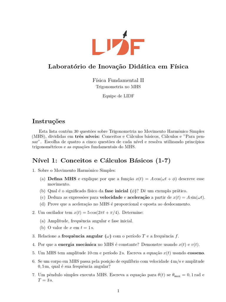 Lista Trigonometria+MHS | PDF | Física | Quantidades físicas