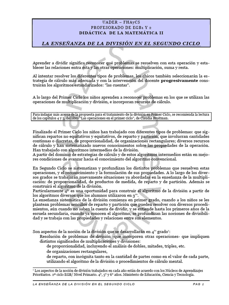 La Division en 2do Ciclo (Version UADER) | PDF | Algoritmos | División ...