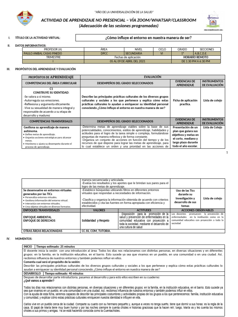 ACTIVIDAD DE APRENDIZAJE 04 DPCC | PDF | Aprendizaje | Dormir