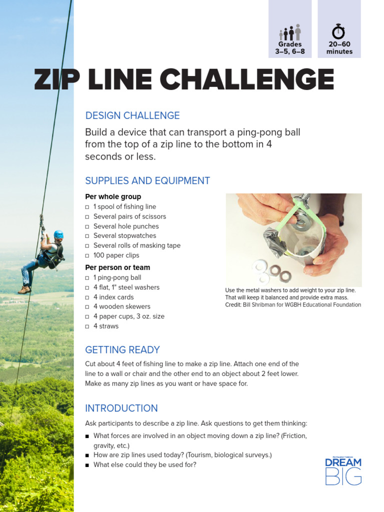 Zip Line Challenge - 091316 | PDF | Force | Mass