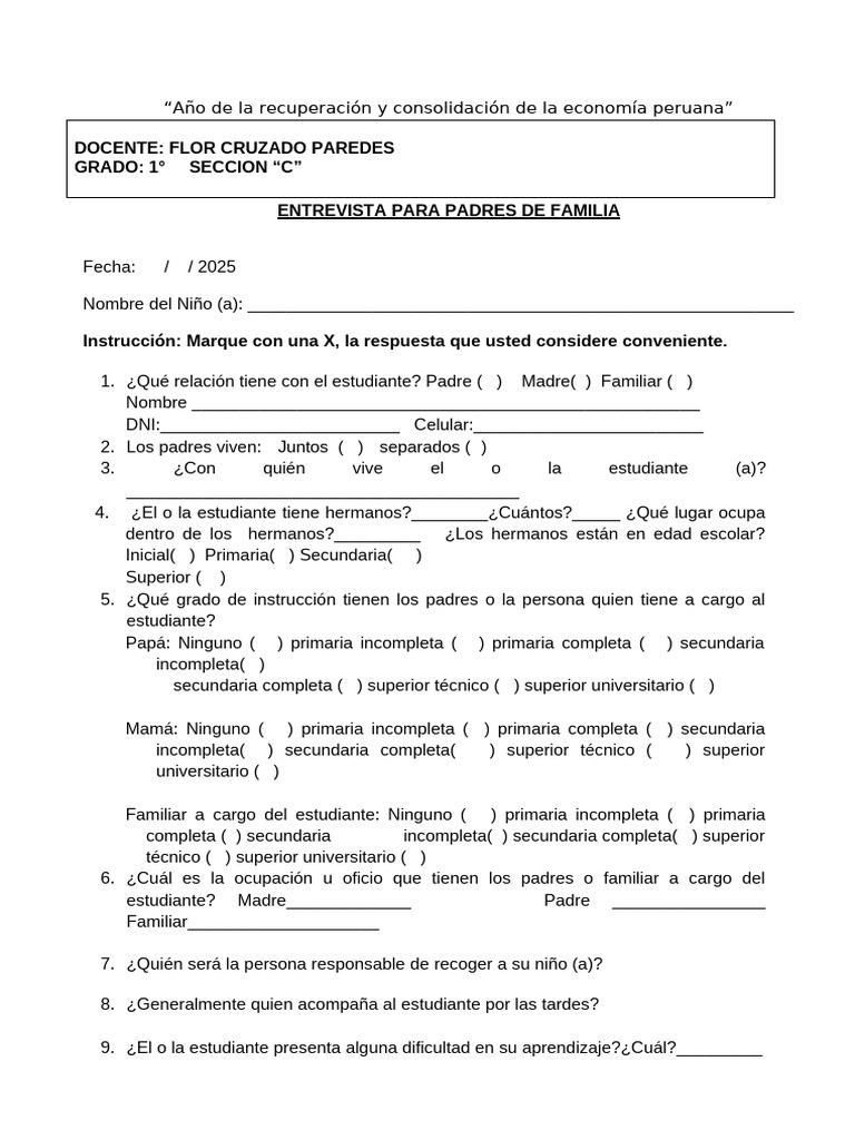 Entrevista Al Padre de Familia | PDF
