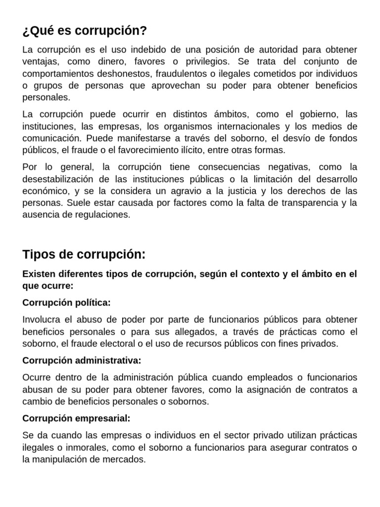 Tipos y consecuencias de la corrupción | PDF | Corrupción política ...