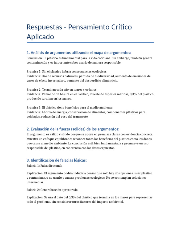 Respuestas Pensamiento Critico | PDF