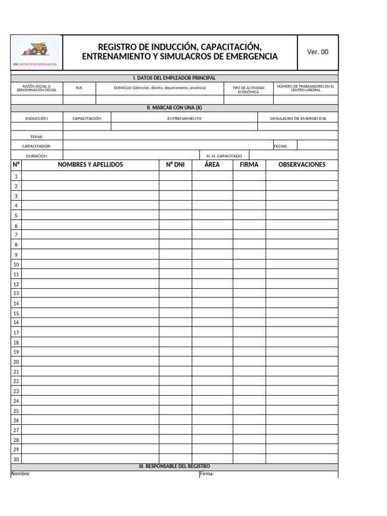 Formato Inducción, Capacitación, Entrenamiento y Simulacro - RSS | PDF