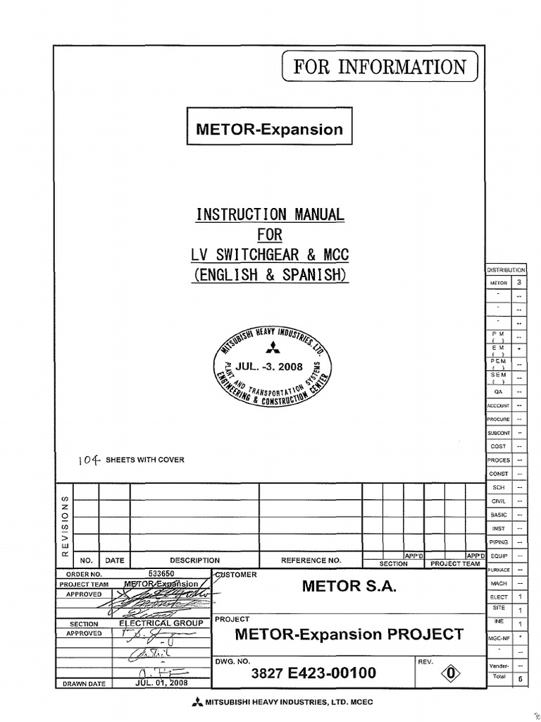 E423-00100 - Rev00..... INSTRUCTION MANUAL FOR LV SWITCHGEAR & MCC ...