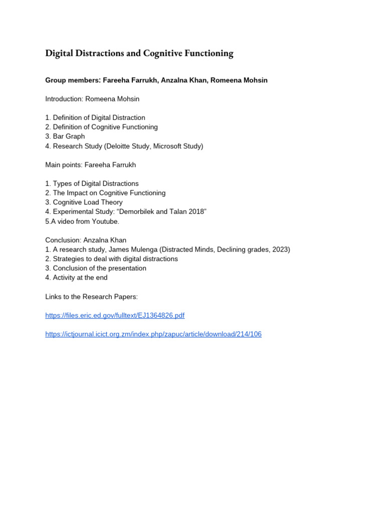 Cognition Presentation Outline Draft | PDF