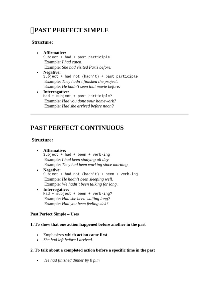 Past Perfect Simple and Continuous | PDF