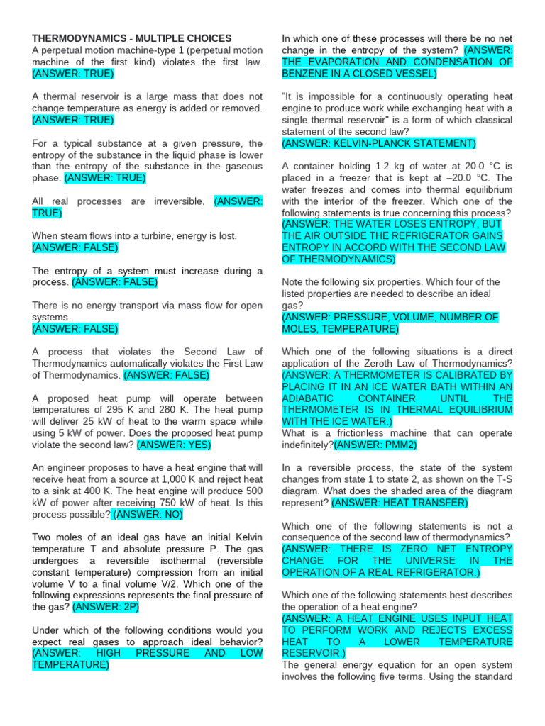 Thermodynamics Multiple Choice Questions | PDF | Heat | Temperature
