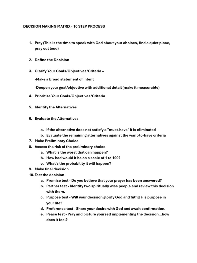 10-Step Decision Making Matrix Guide | PDF