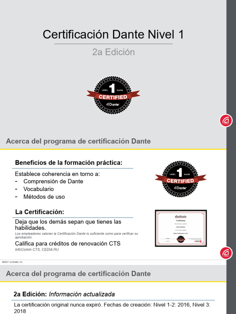 Certificación Dante Nivel 1: Guía 2a Edición | PDF | Vídeo | Resolución ...
