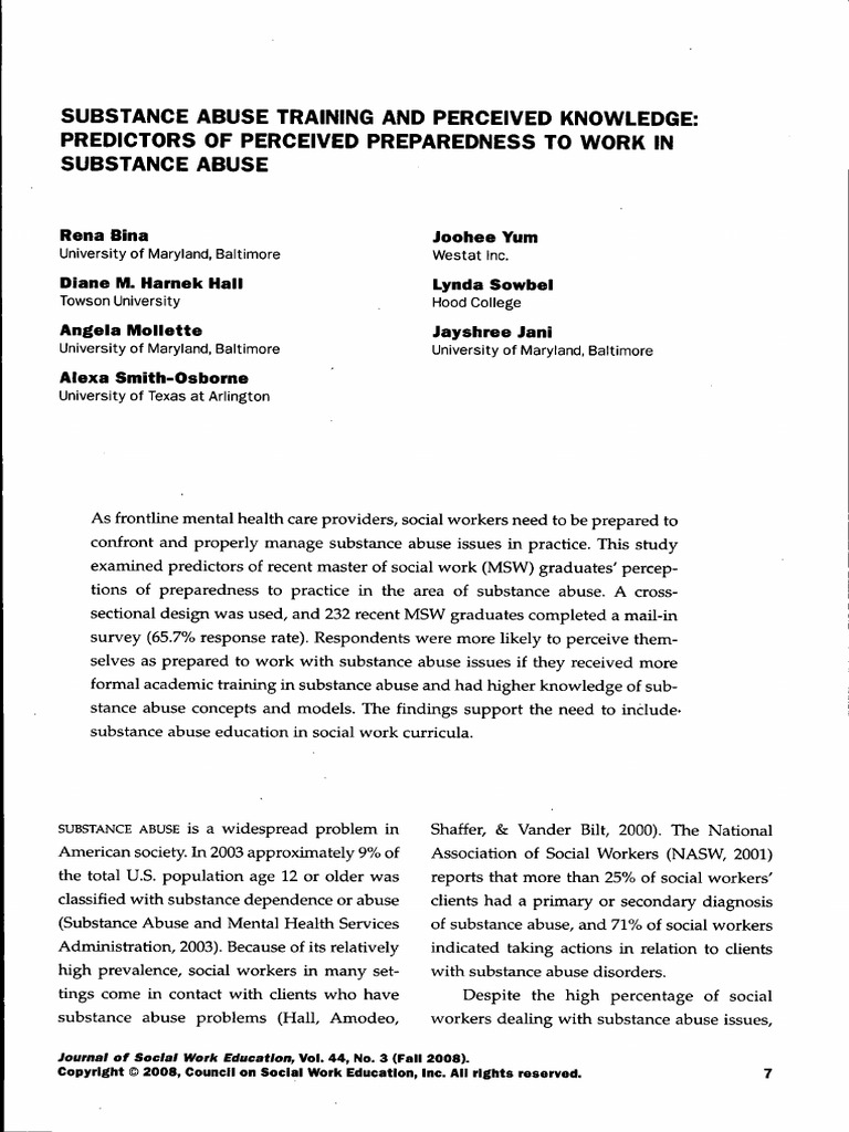 Substance Abuse Training and Perceived Knowledge: Predictors of ...