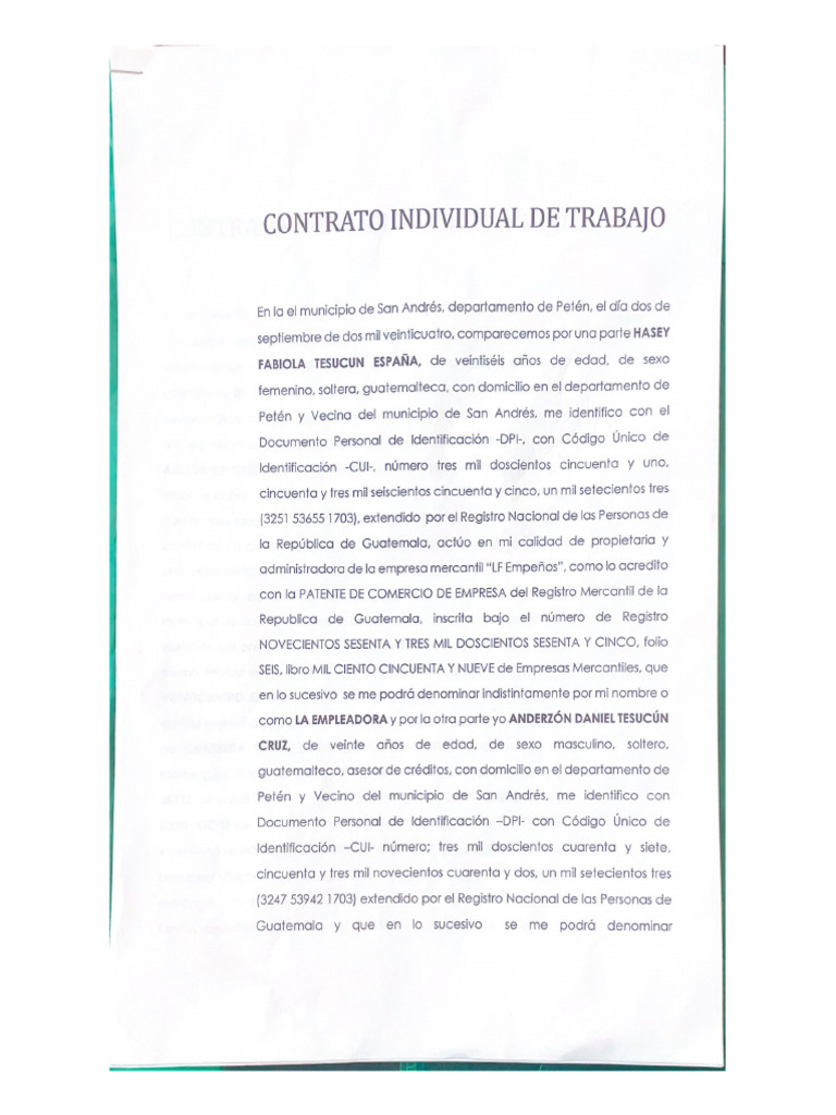Contrato Individual de Trabajo 2 | PDF